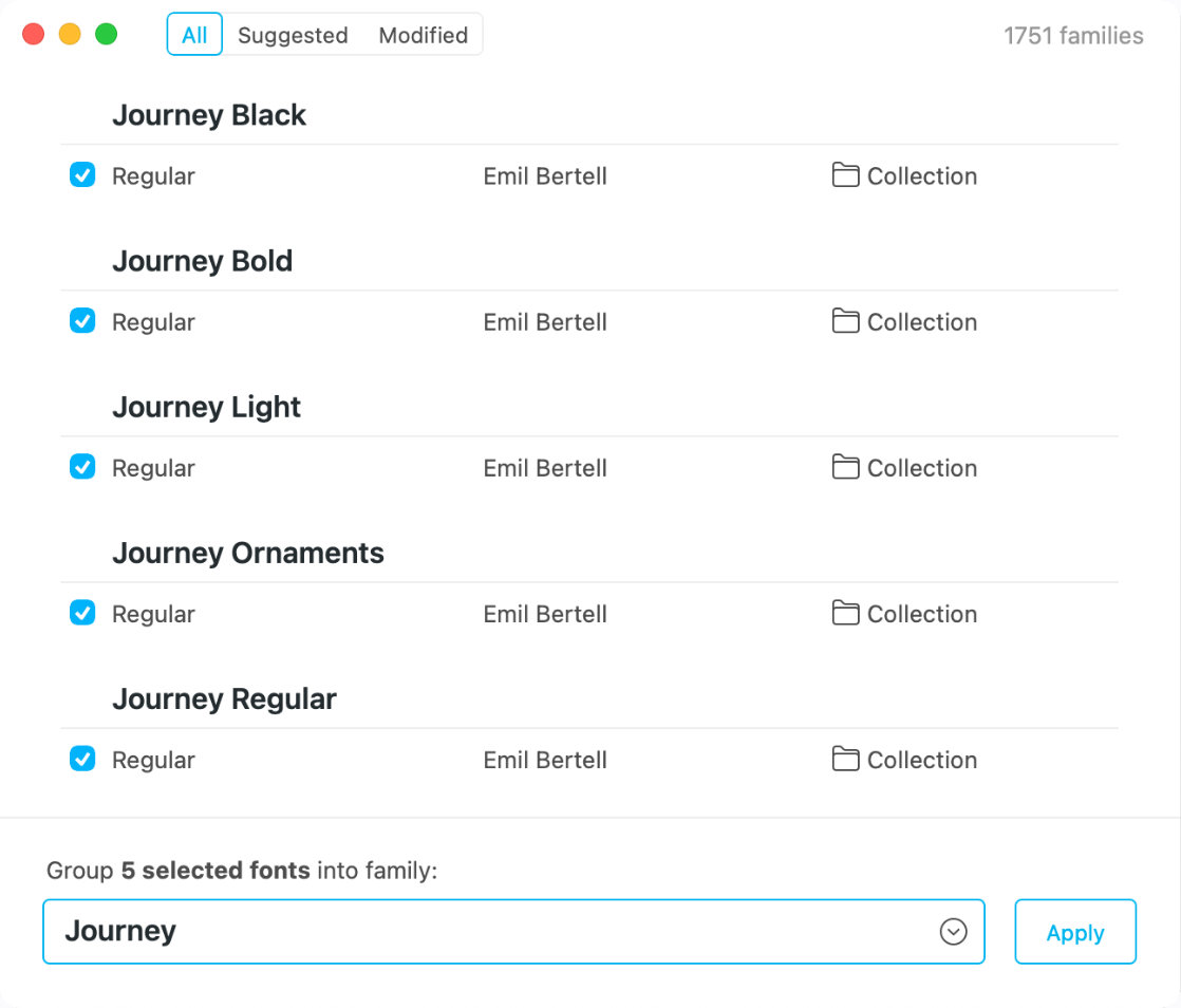 Family editor - Typeface App