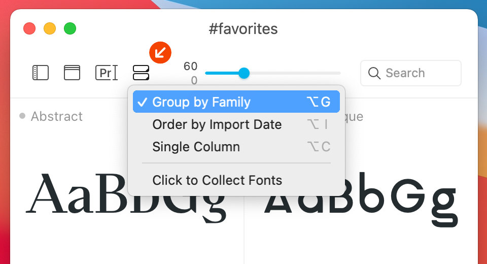 Group fonts by family - Typeface App